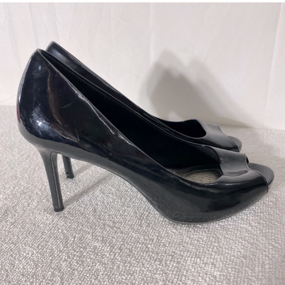 Dexflex Comfort Black Patent Leather Peep Toe Heels 7… - Gem